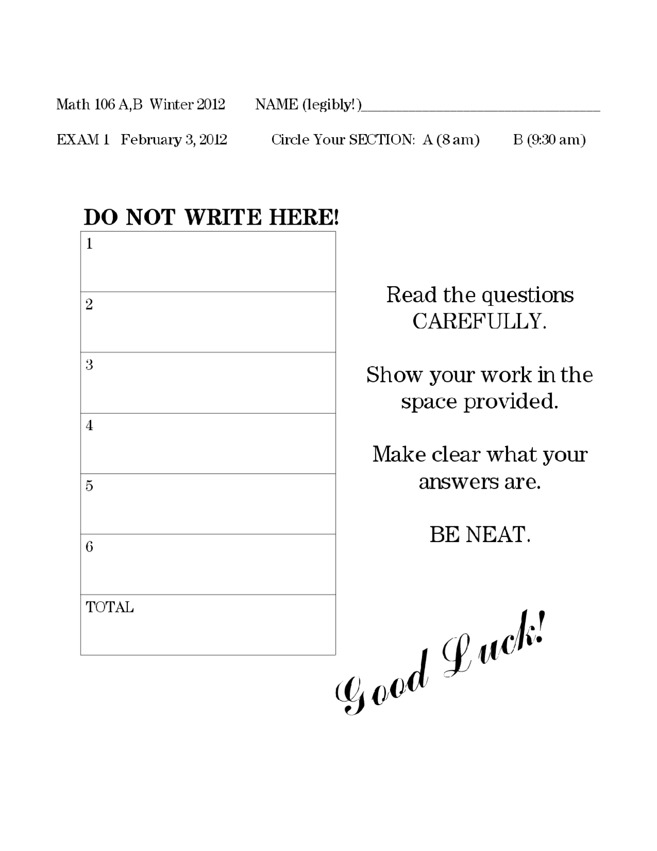 Top Curve Calculus Exam Docsity