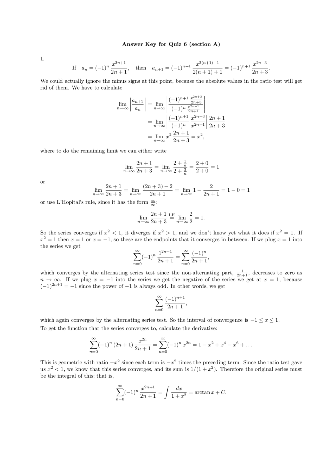Series Calculus Solved Quiz Docsity