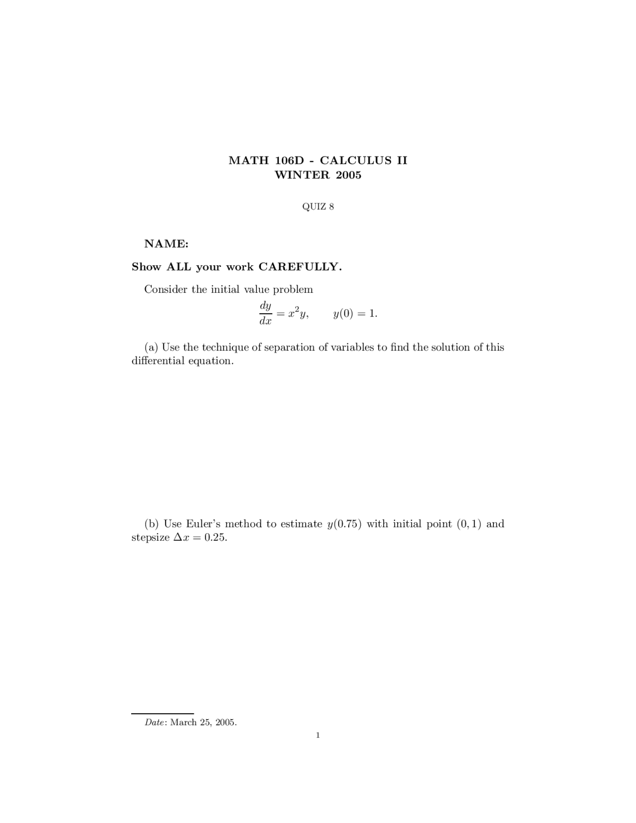 Technique Calculus Quiz Docsity