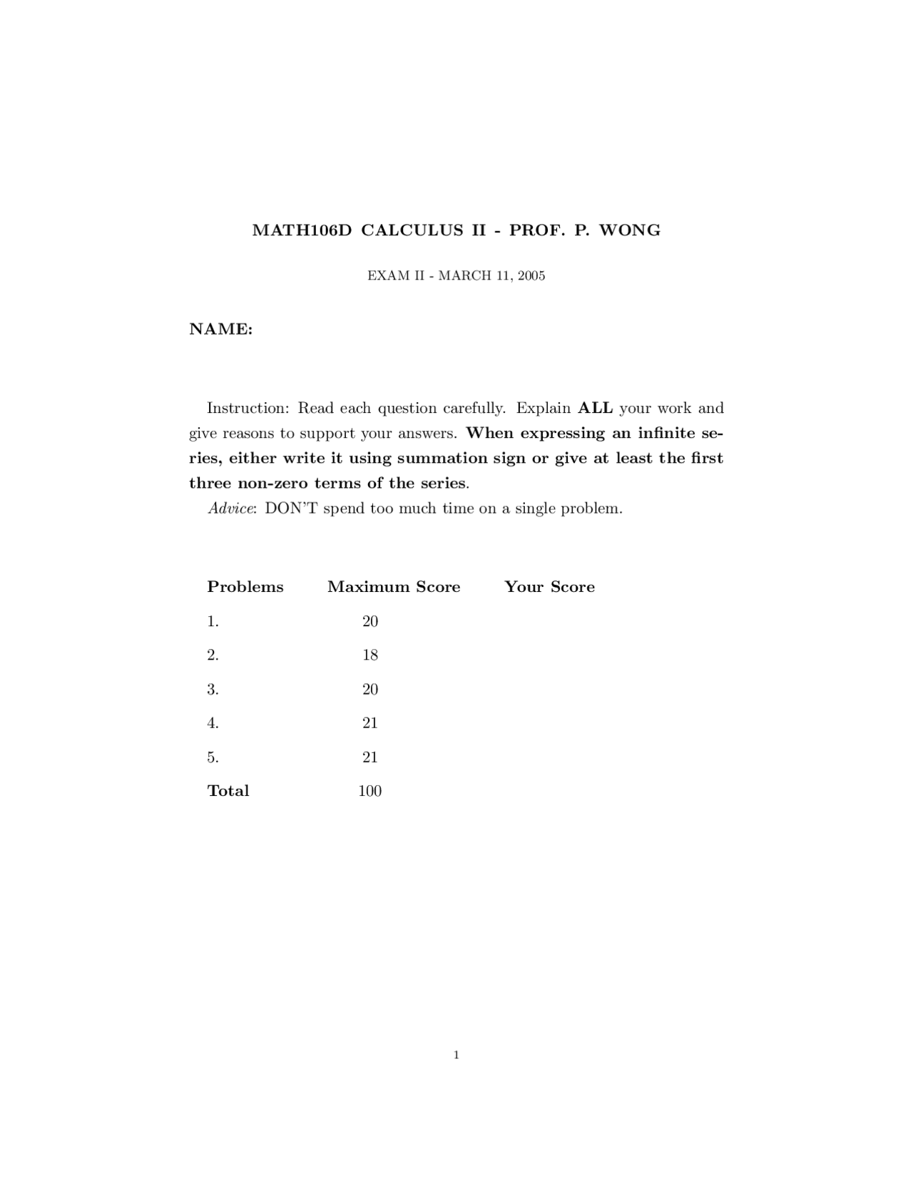 Infinite Series Calculus Solved Exam Docsity