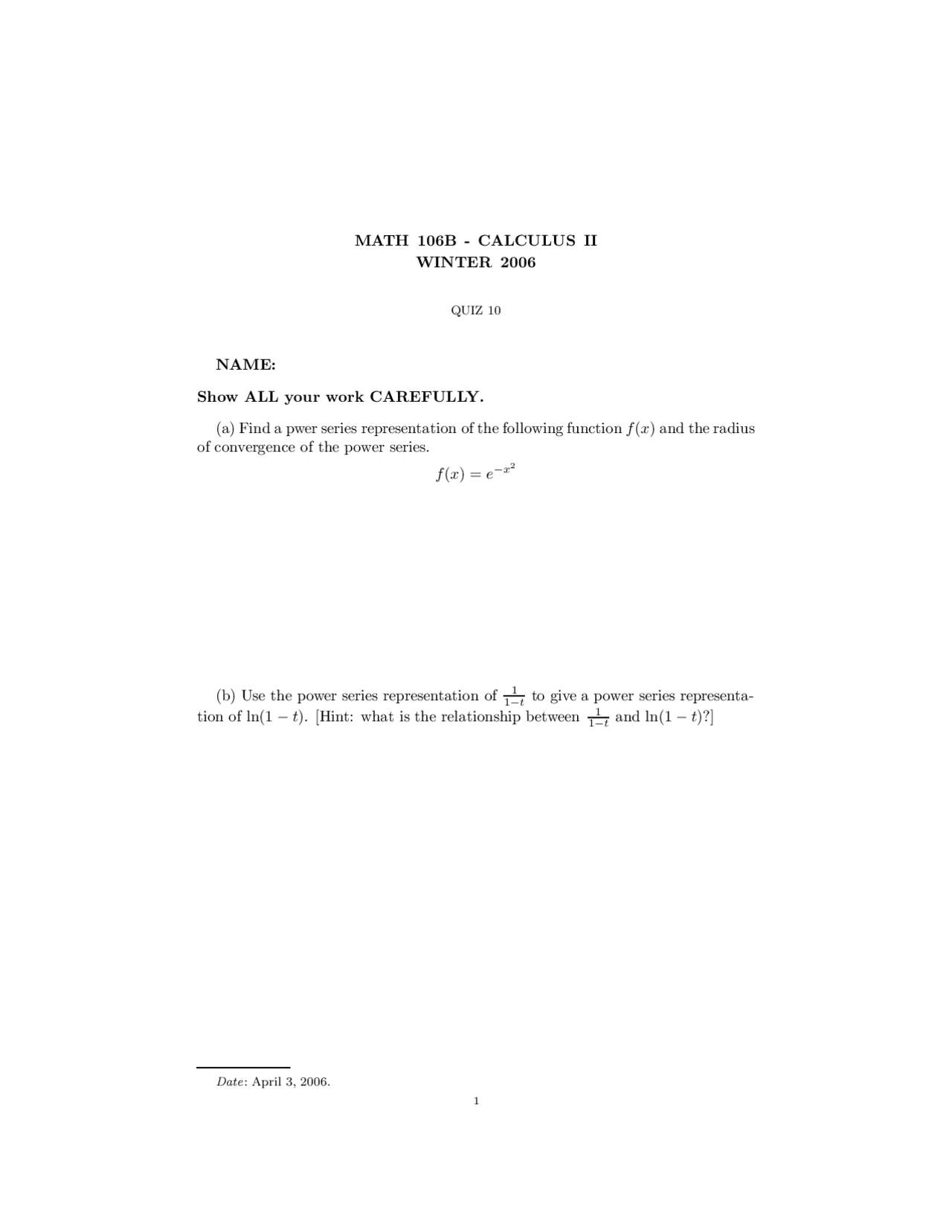 Representation Calculus Quiz Docsity