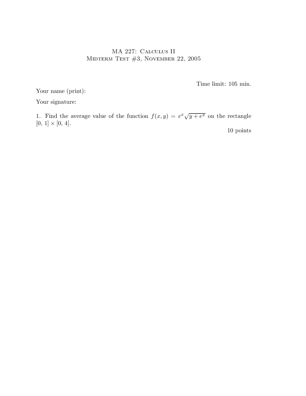 Average Value Of Function Calculus Iii Exam Docsity