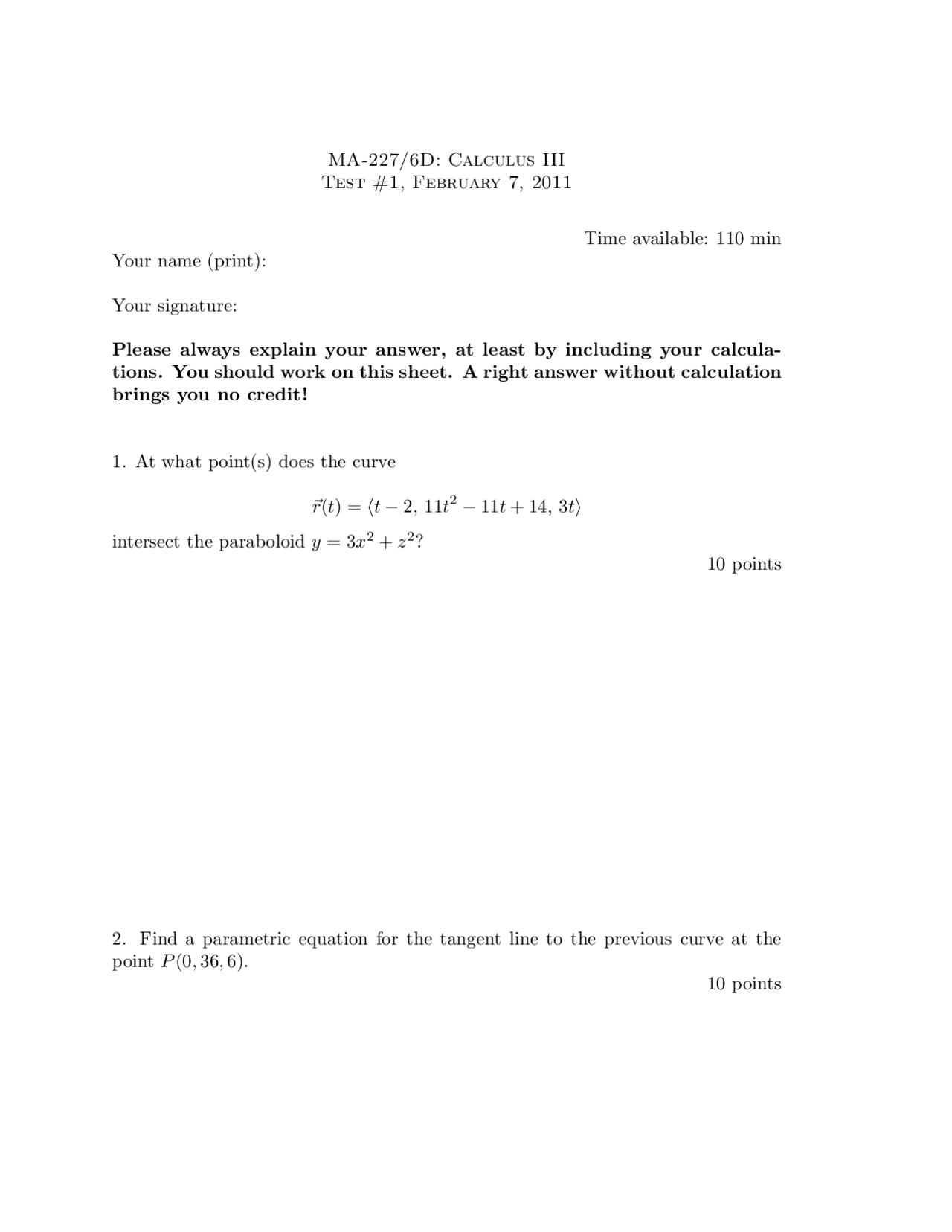 Curvature Of Curve Calculus Iii Exam Exams Advanced Calculus