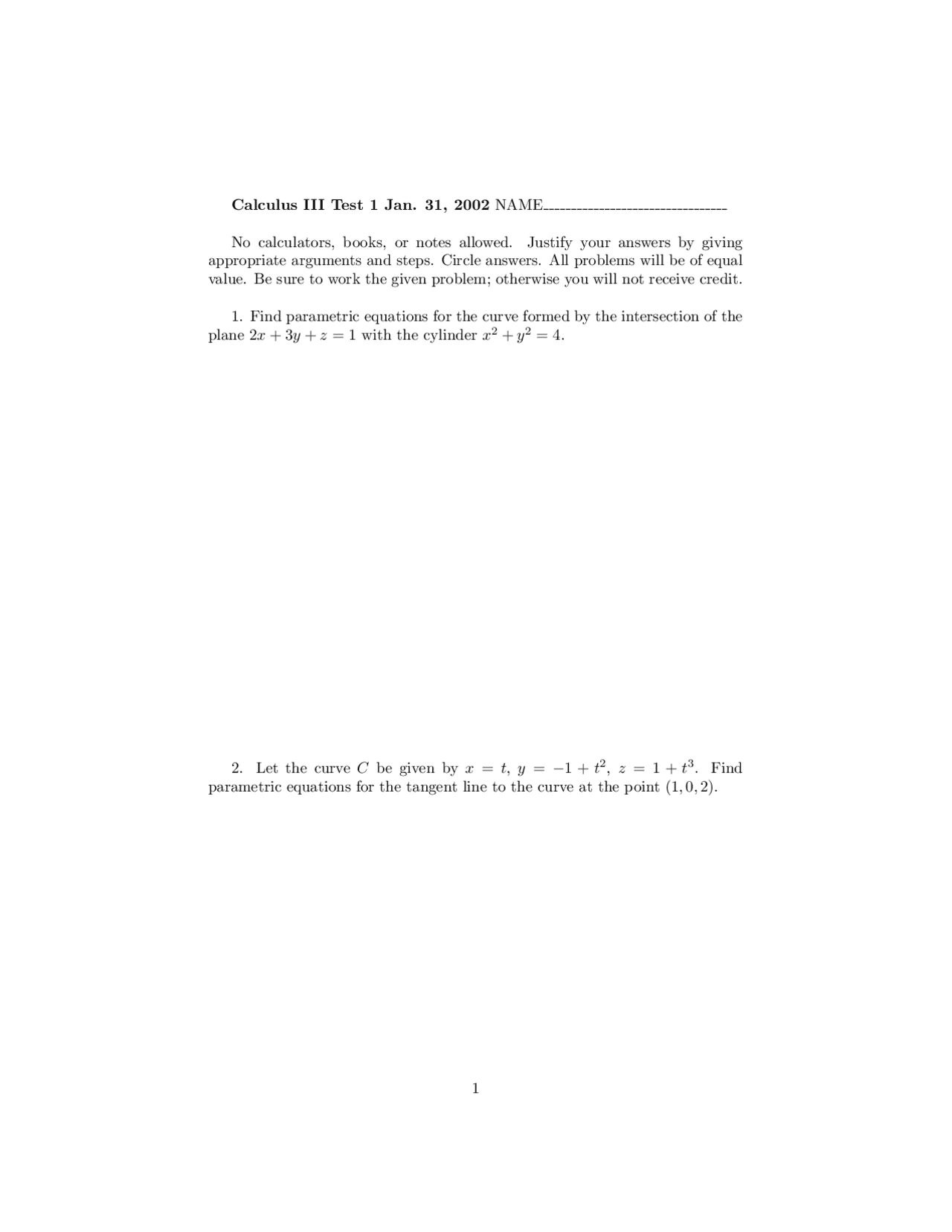 Reparameterize Curve Calculus Iii Exam Exams Advanced Calculus