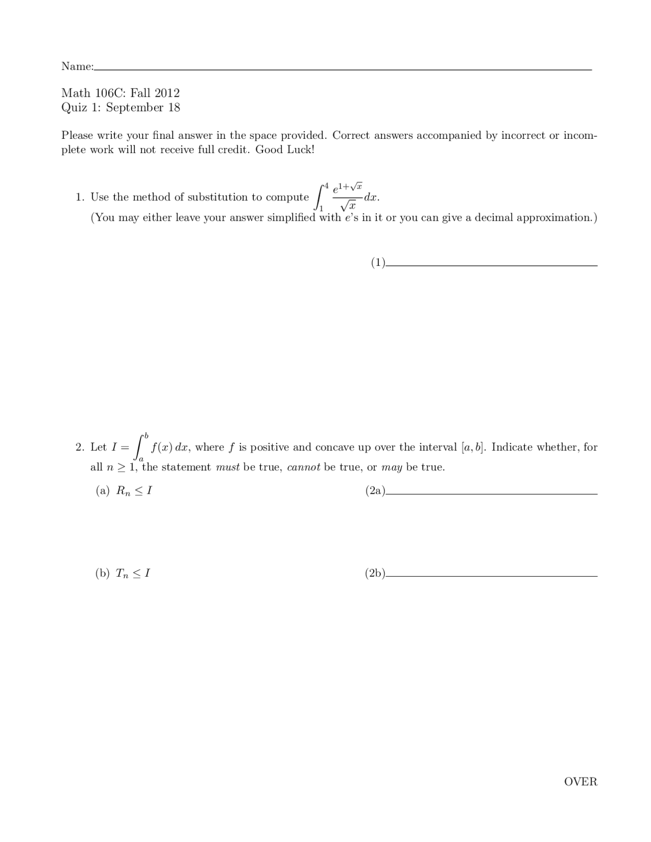 Simplified Calculus Quiz Docsity