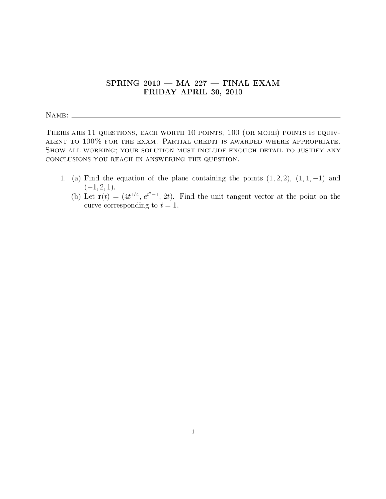 Second Partial Derivative Calculus Iii Exam Docsity