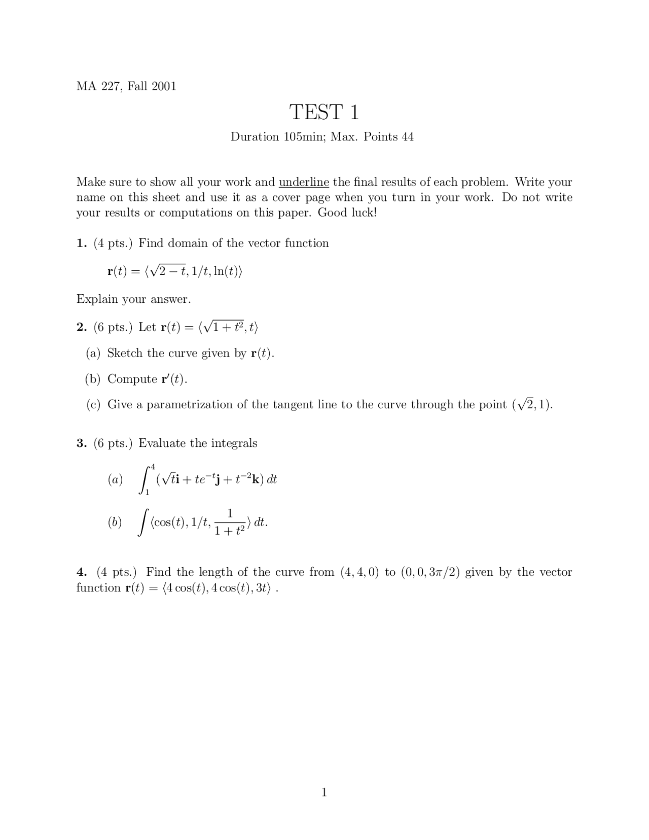 Domain Of Vector Function Calculus Iii Exam Docsity