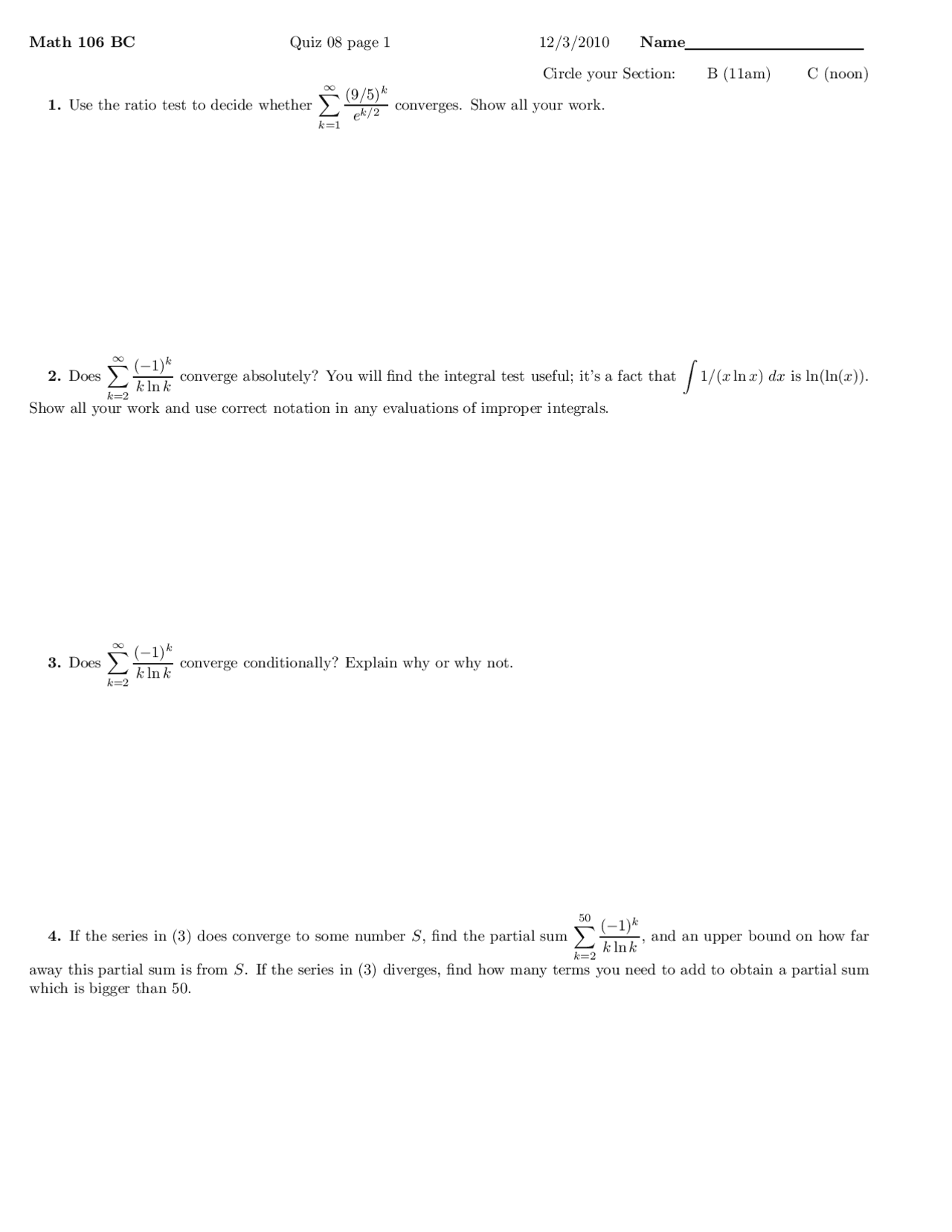 Correct Notation Calculus Quiz Docsity