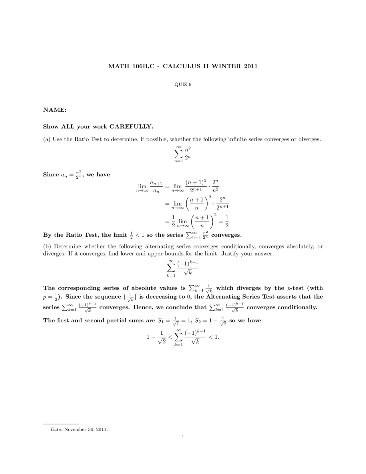 Converges Absolutely Calculus Solved Quiz Docsity