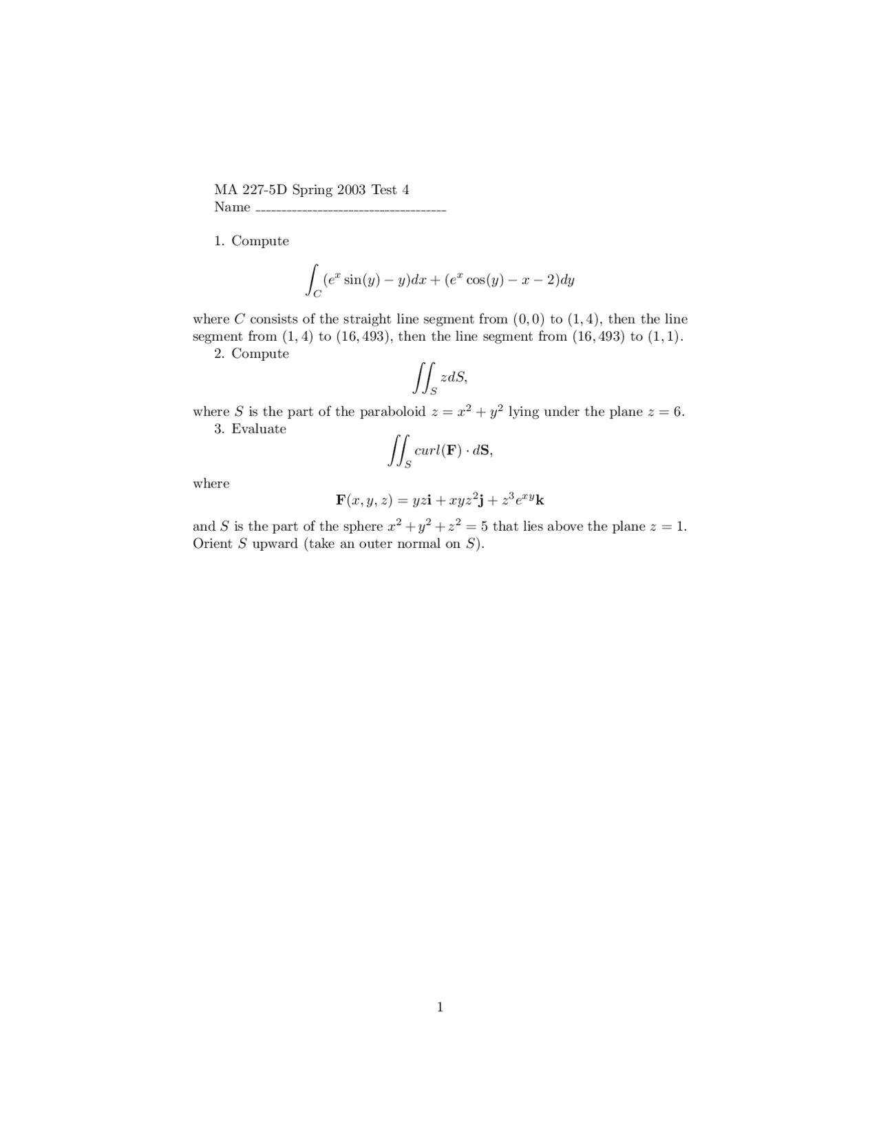 Part Of Paraboloid Calculus Iii Exam Docsity