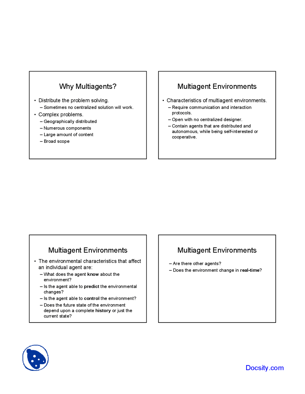 Multiagents Embedded Intelligent Robotics Lecture Slides Docsity
