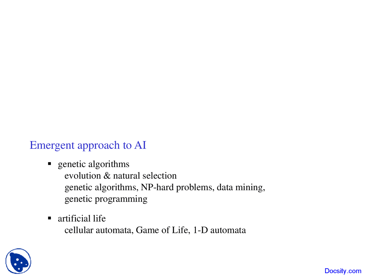 Emergent Approach Embedded Intelligent Robotics Lecture Slides Docsity