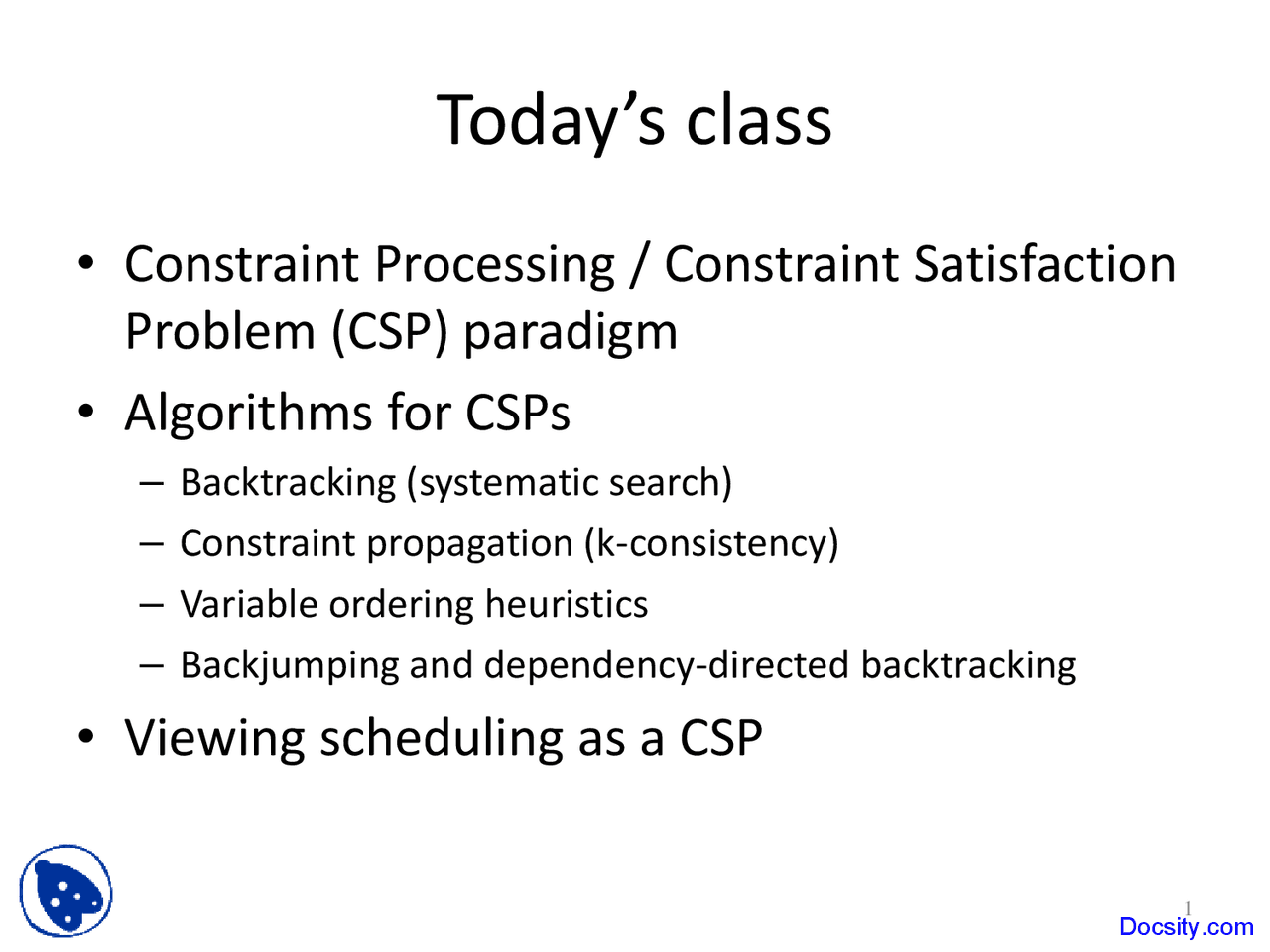Constraint Processing Embedded Intelligent Robotics Lecture Slides Docsity