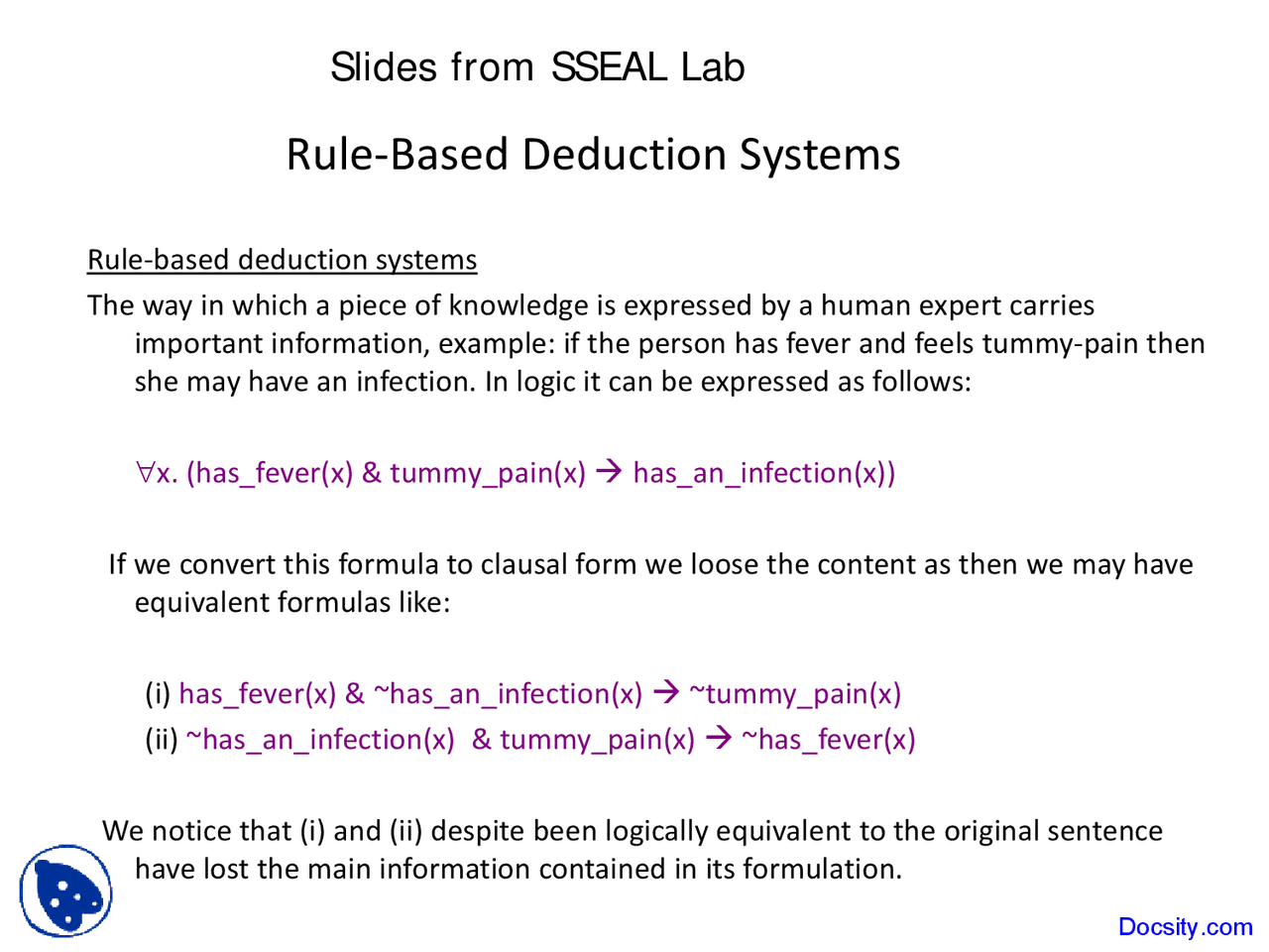 Rule Based Deduction Systems - Embedded Intelligent Robotics - Lecture Slides - Docsity