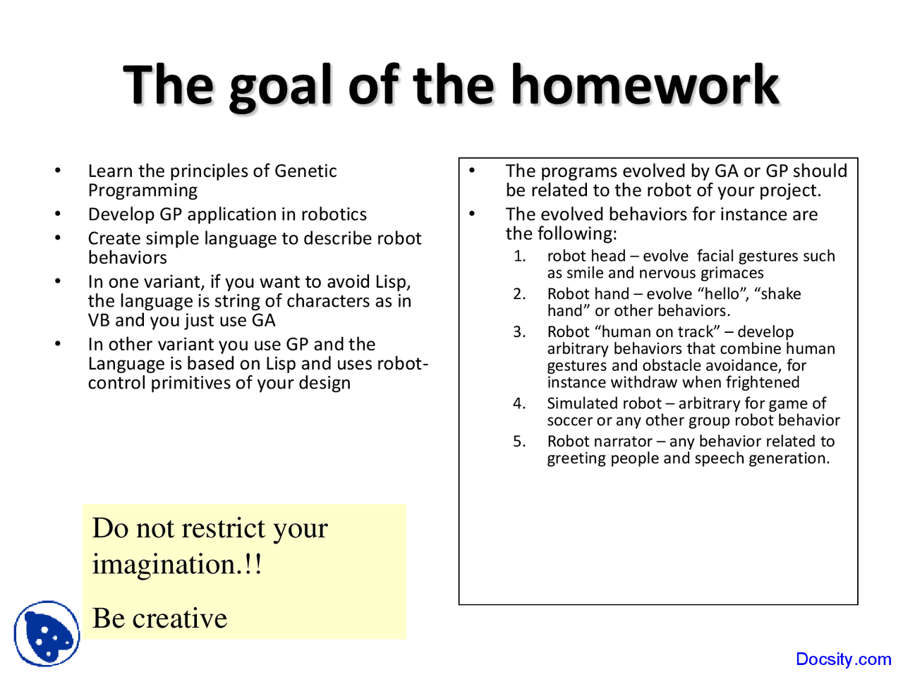 Goal Embedded Intelligent Robotics Lecture Slides Docsity