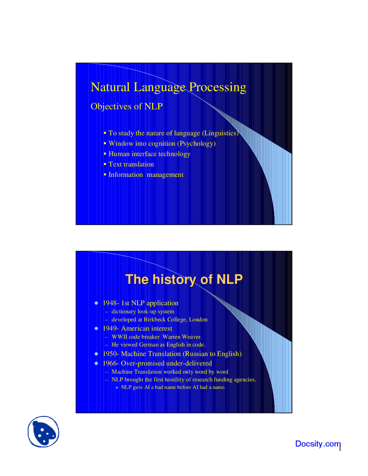 Natural Language Processing Embedded Intelligent Robotics Lecture Slides Docsity