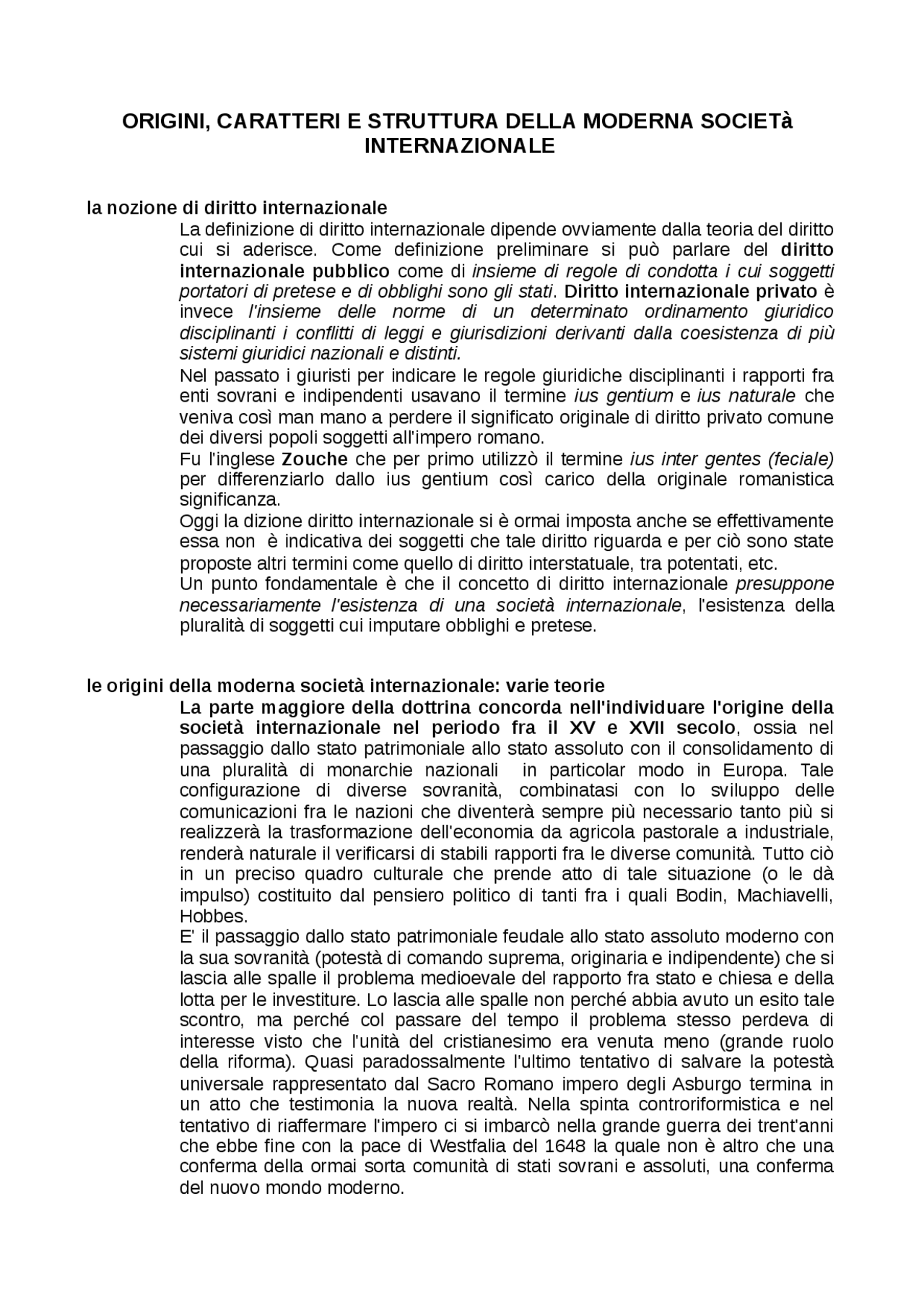 Riassunto Diritto Internazionale Docsity