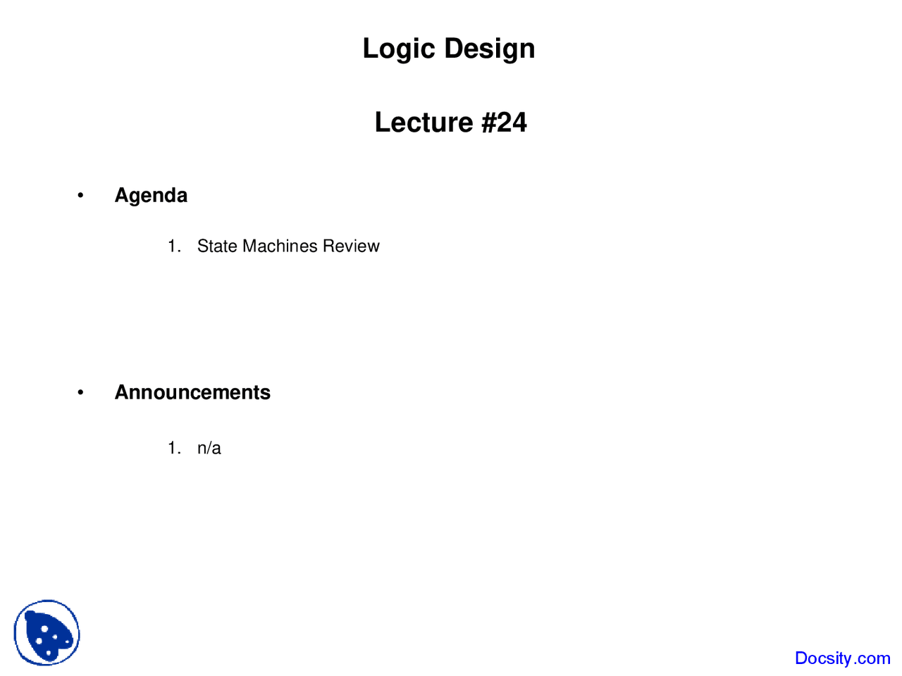 State Machines Sequential Logic Design Lecture Slides Docsity
