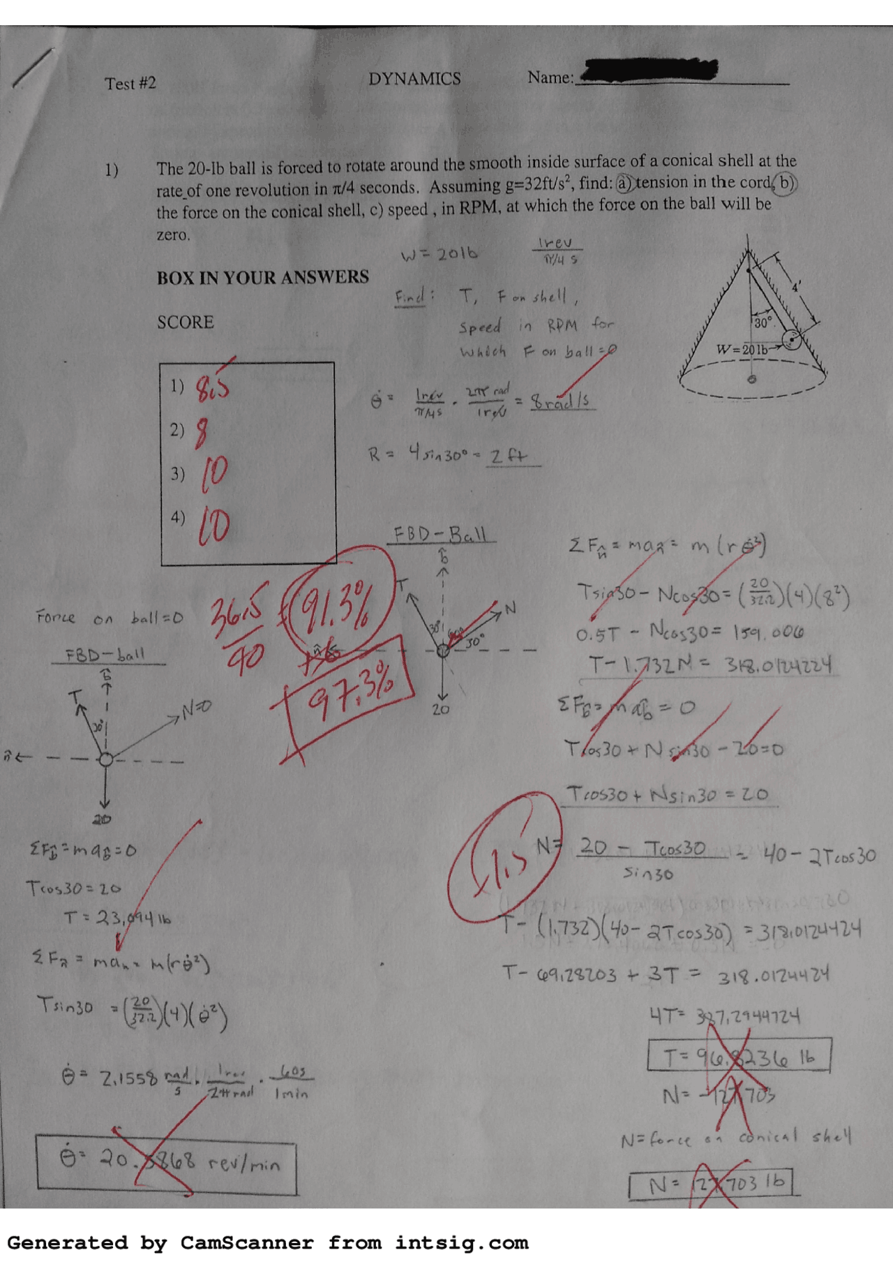 Solved Questions on Dynamics - Exam 2 | EGN 3321 | Exams Dynamics | Docsity