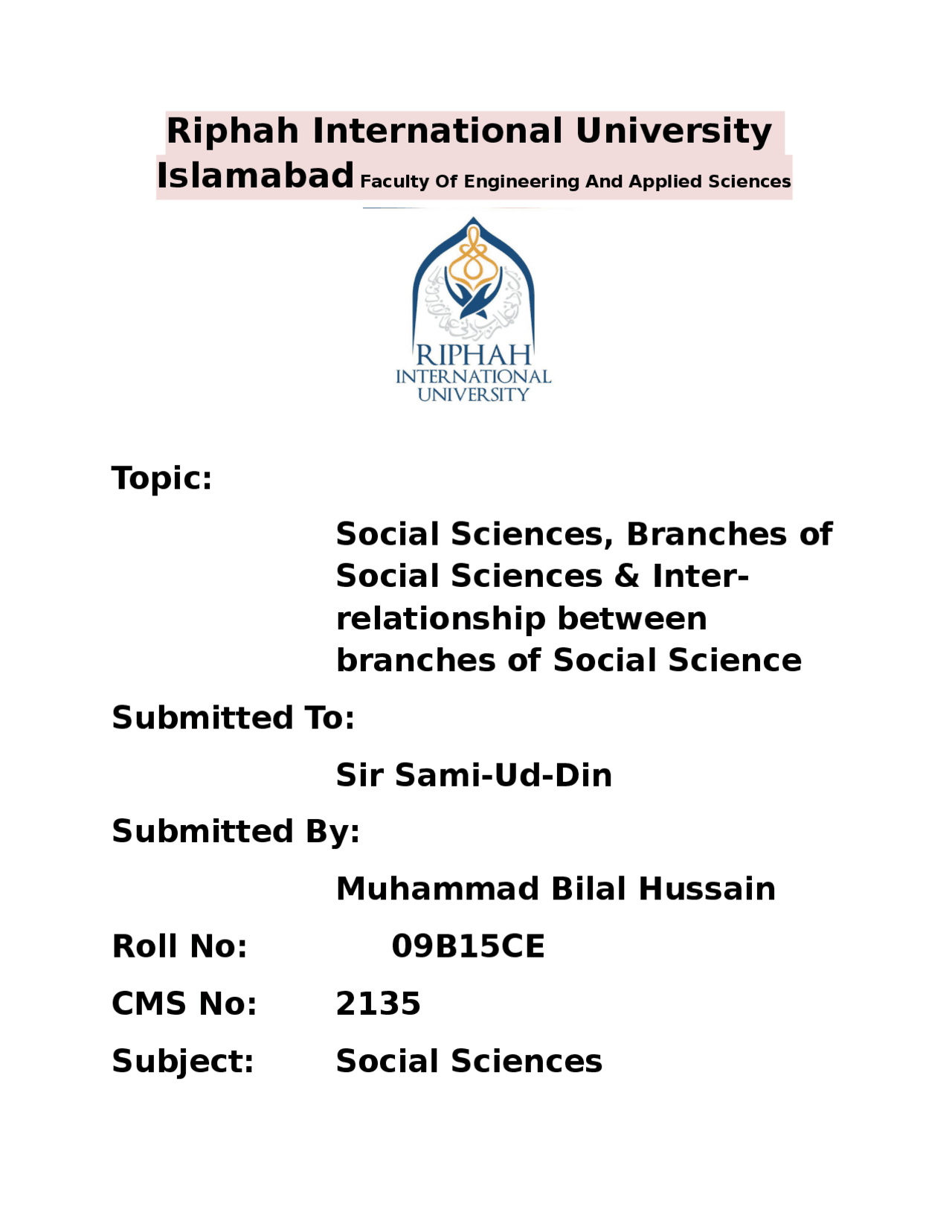 Branches of Social Science | Study notes Sociology - Docsity