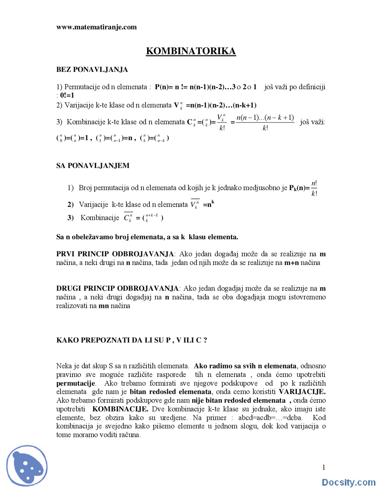 Kombinatorika Skripta Masinski Fakultet Rezime Predlog Matematika