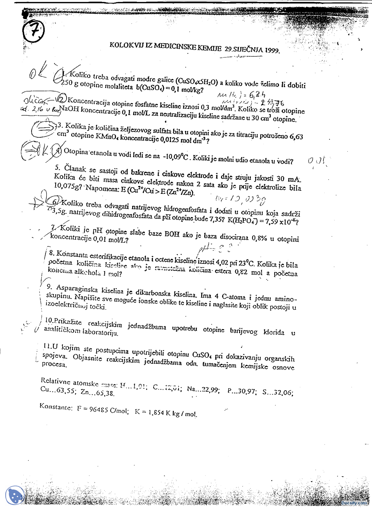 Kolokvijum Hemija 1 Medicina 1 13 Ispiti Predlog Hemija Docsity