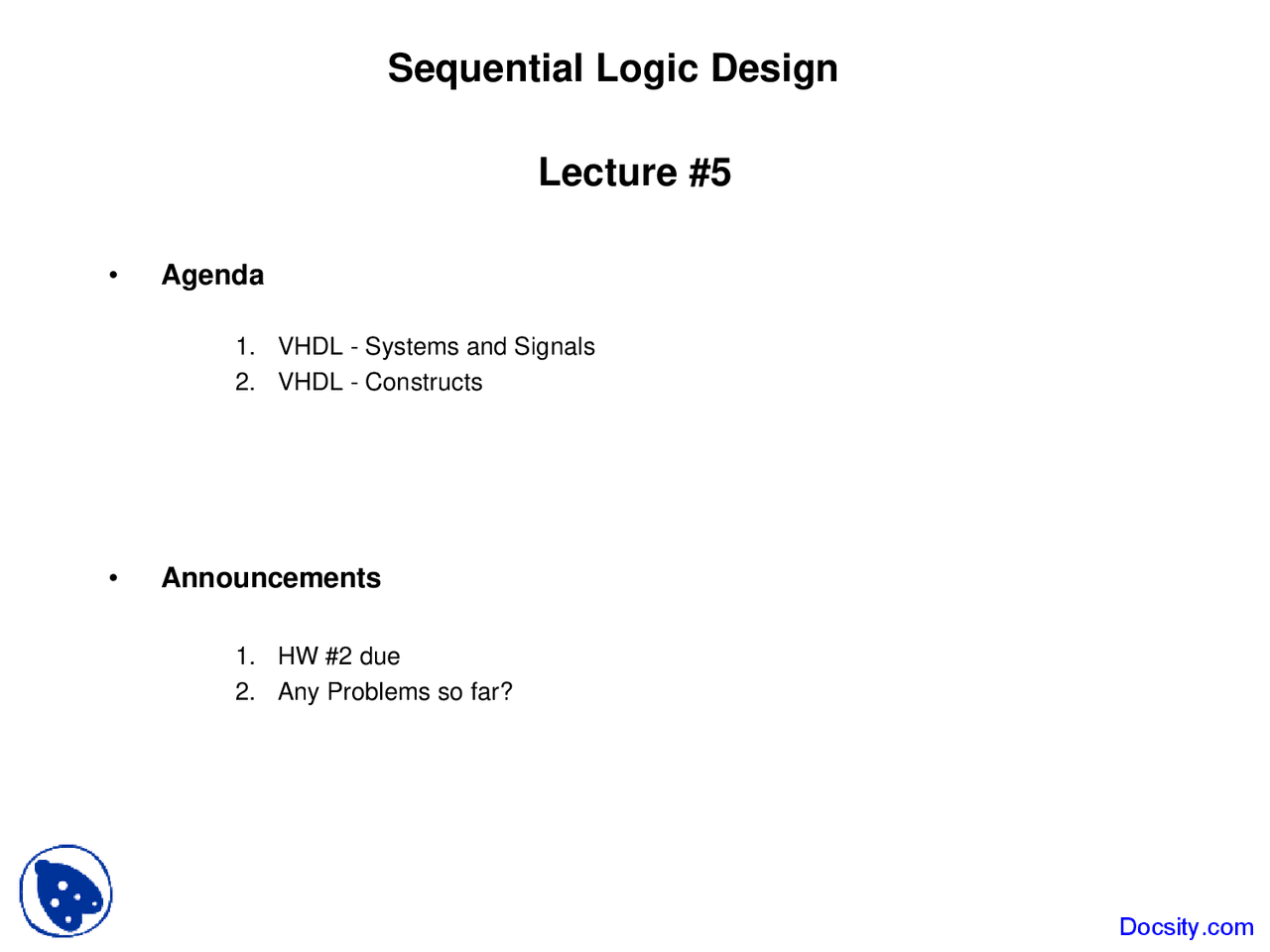 Systems And Signals Sequential Logic Design Lecture Slides Docsity