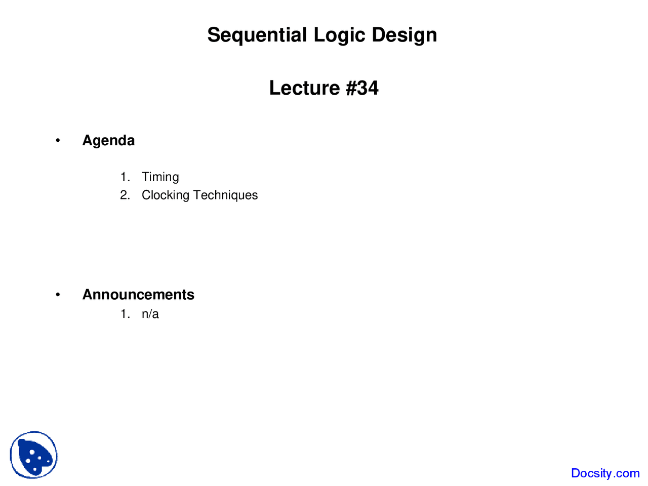Clocking Techniques Sequential Logic Design Lecture Slides Docsity