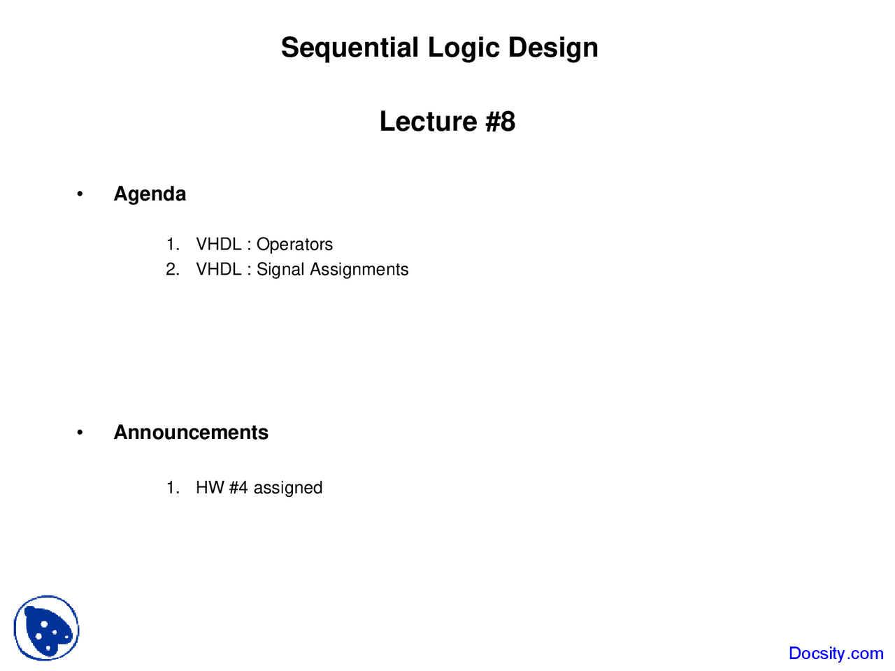 Operators - Sequential Logic Design - Lecture Slides - Docsity