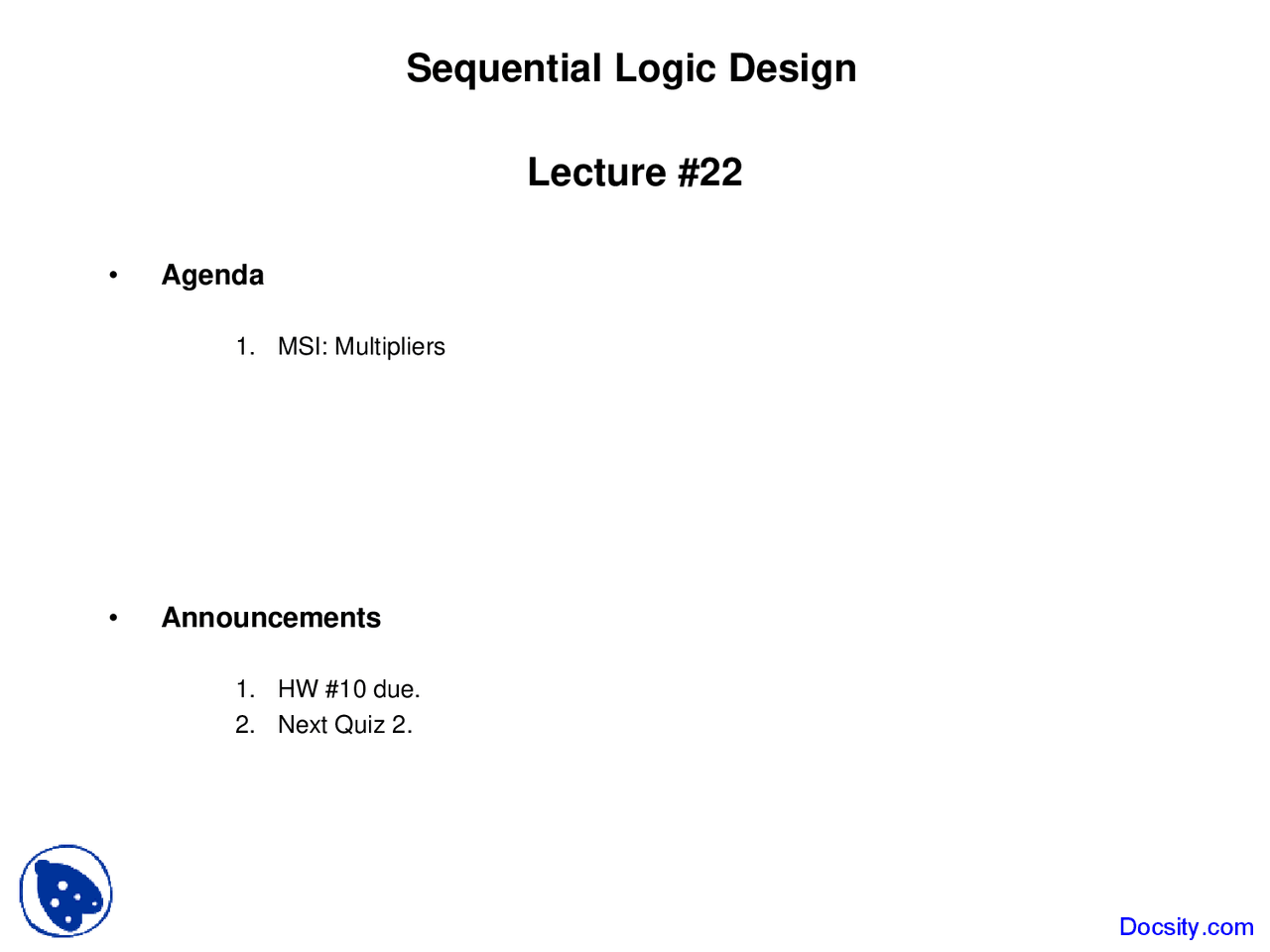 Multipliers Sequential Logic Design Lecture Slides Docsity