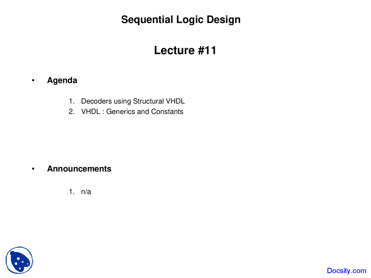 Generics and Constants - Sequential Logic Design - Lecture Slides - Docsity