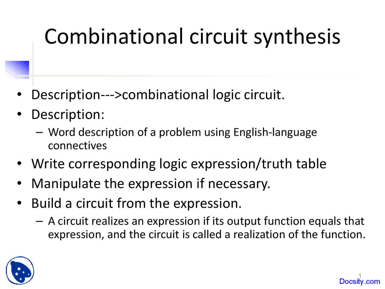 Combinational Circuit Synthesis Introduction To Digital Systems