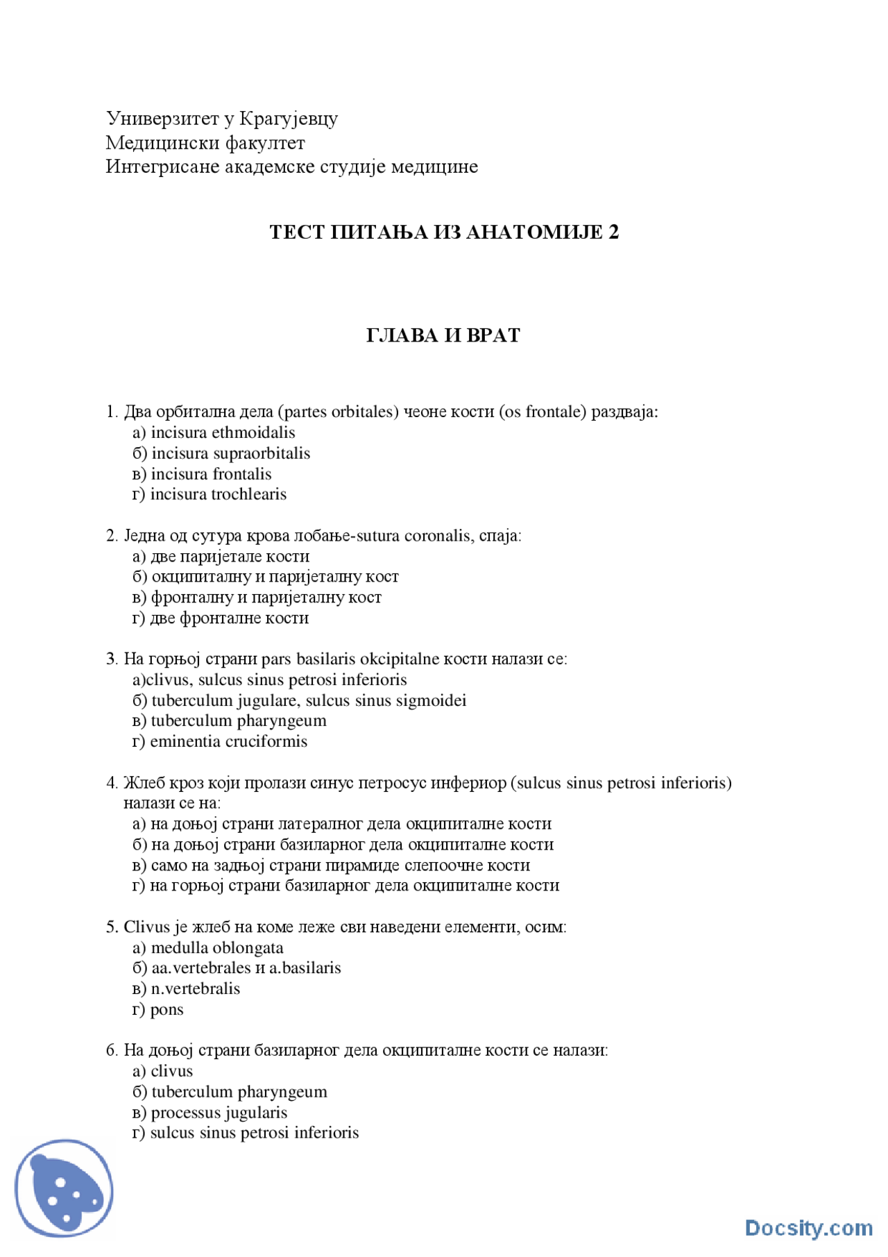 Test-Ispit-Anatomija-Medicina (1) | Ispiti' predlog Anatomija čoveka ...