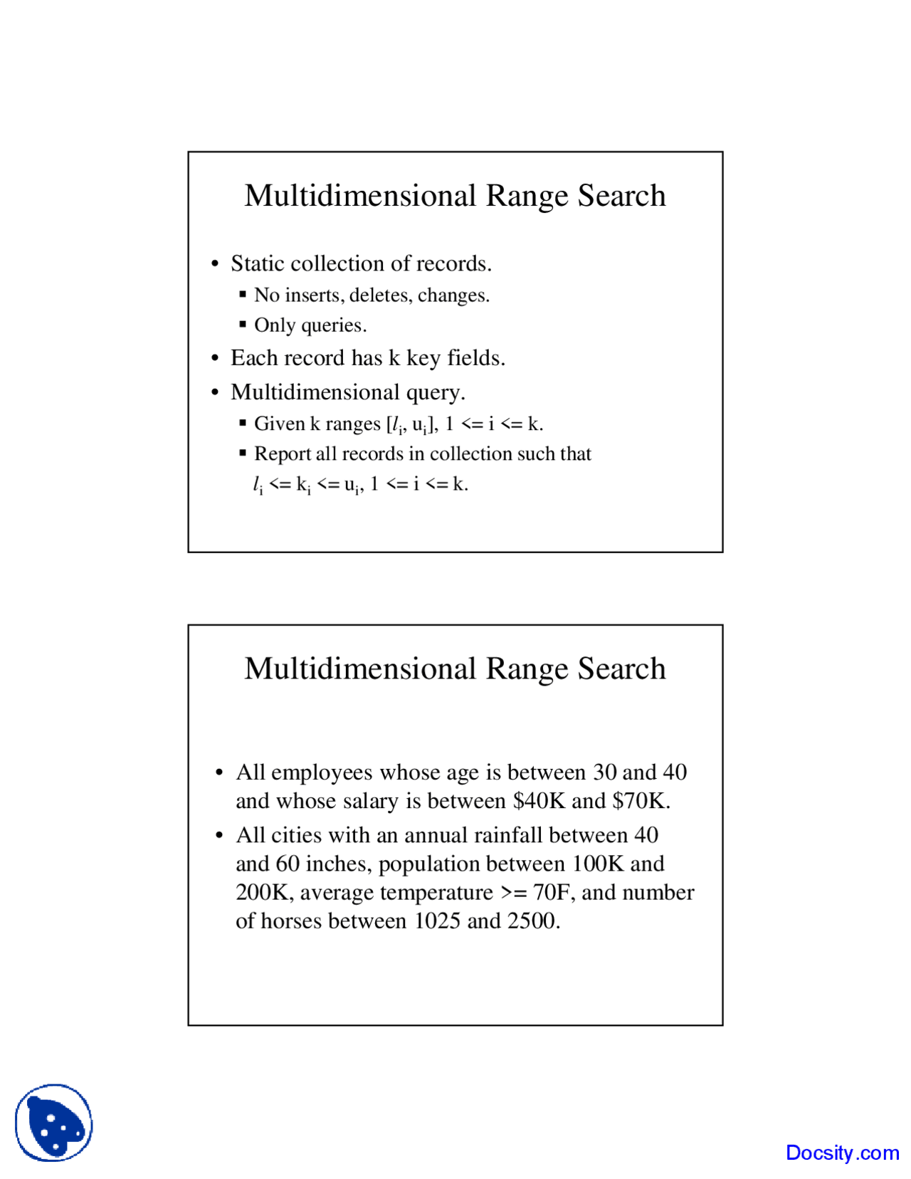 Multidimensional Range Search Advanced Data Structures Lecture Slides Docsity