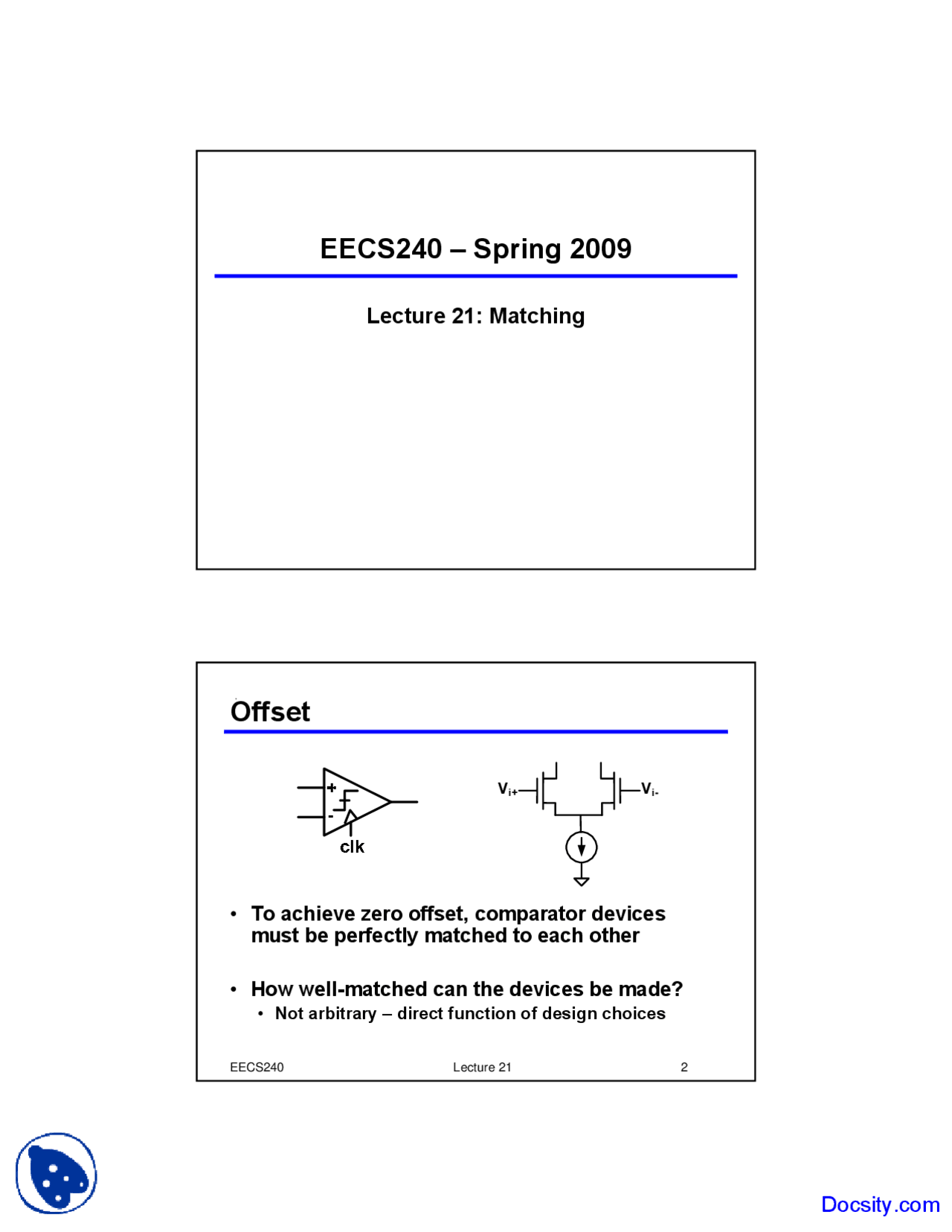 Matching - Advanced Analog Integrated Circuits - Lecture Slides - Docsity