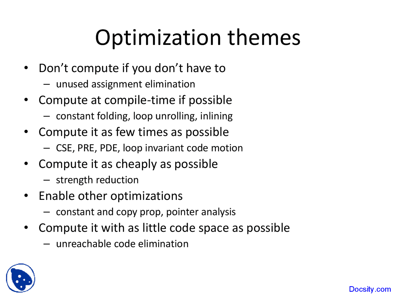 Optimization Themes - Advanced Compiler - Lecture Slides - Docsity Optimization Themes - Advanced Compiler - Lecture Slides - Docsity