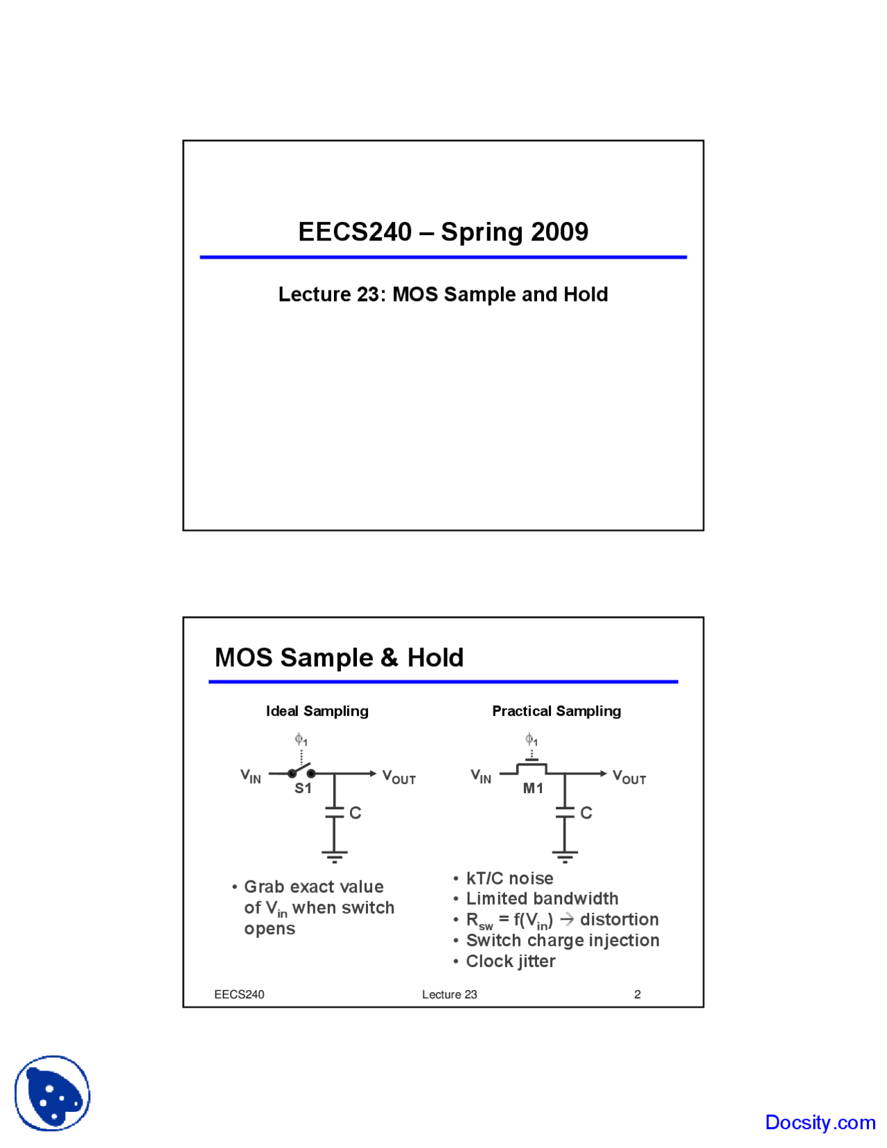 Mos Sample And Hold Advanced Analog Integrated Circuits Lecture