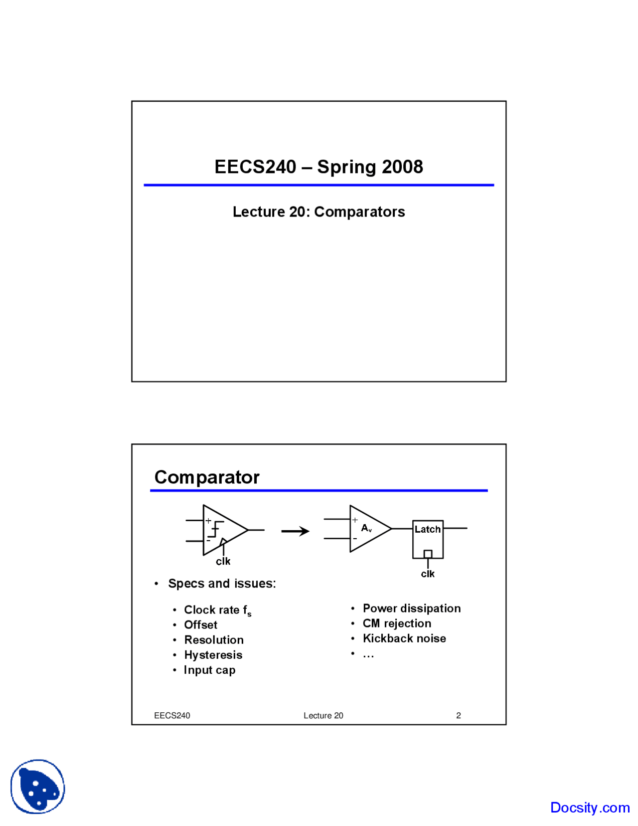 Comparators Advanced Analog Integrated Circuits Lecture Slides