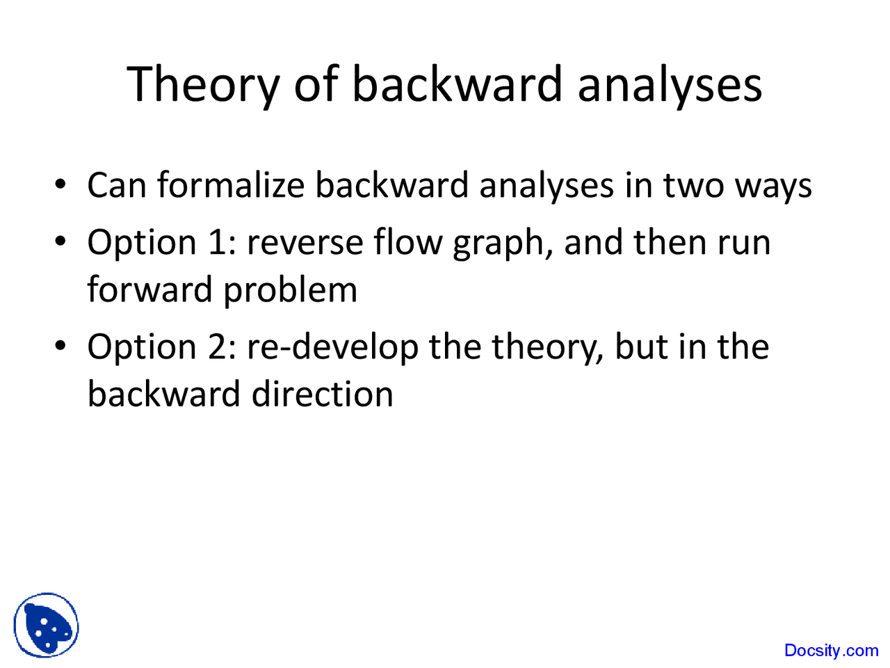 Theory Of Backward Analyses Advanced Compiler Lecture Slides Docsity