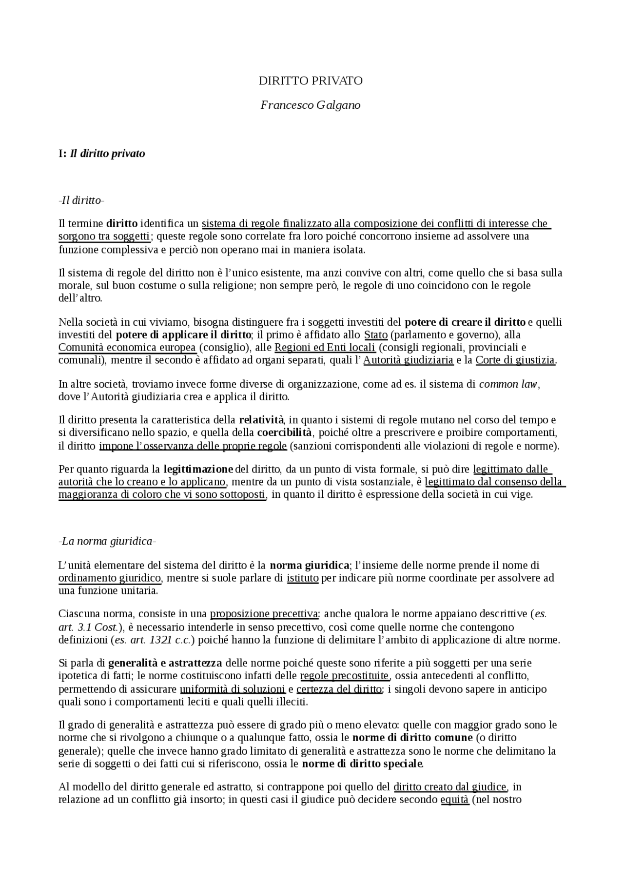 Riassunto Galgano Docsity