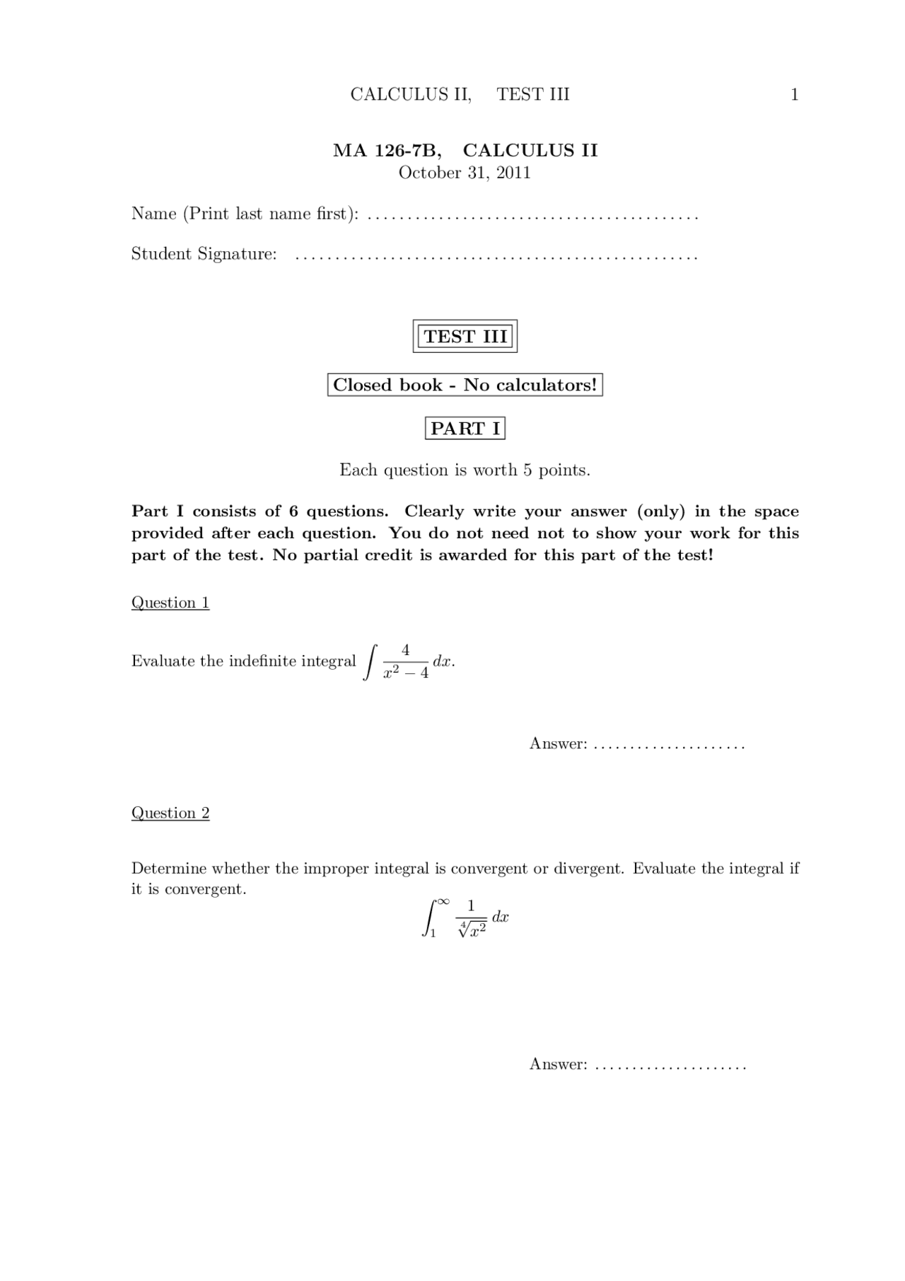 Vector Equation Calculus Ii Exam Docsity