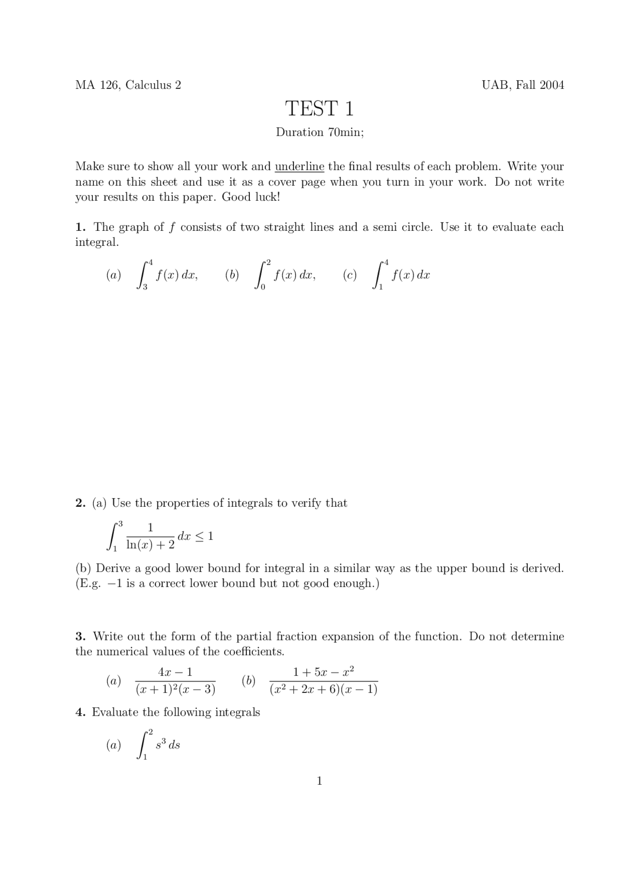 Good Lower Bound - Calculus II - Exam | Exams Calculus - Docsity