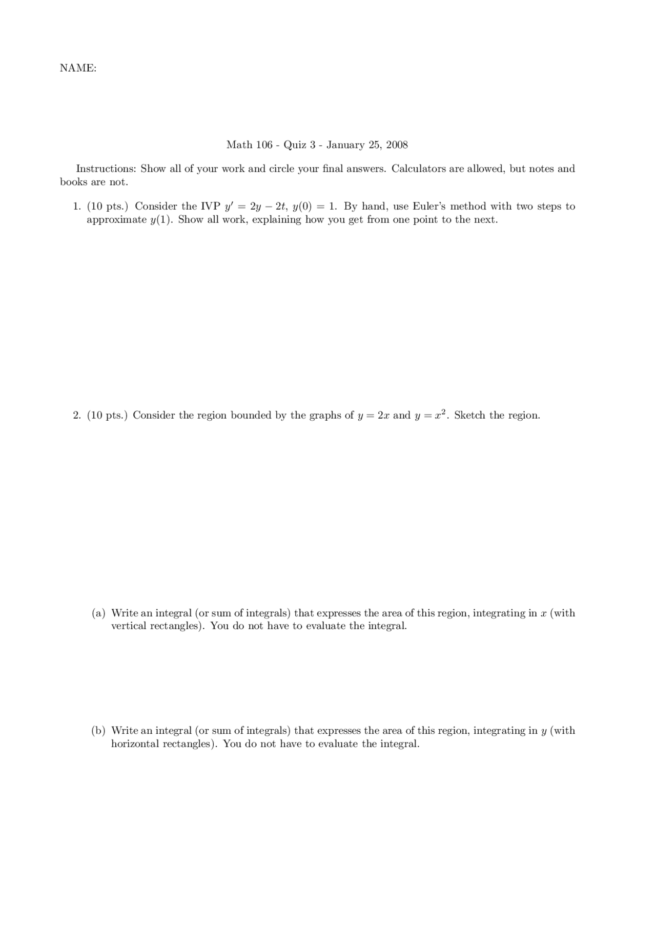 Eulers Method Calculus Quiz Docsity