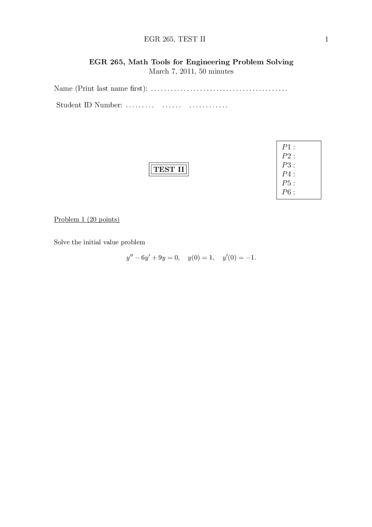 First Positive Time - Math Tools for Engineering - Exam - Docsity