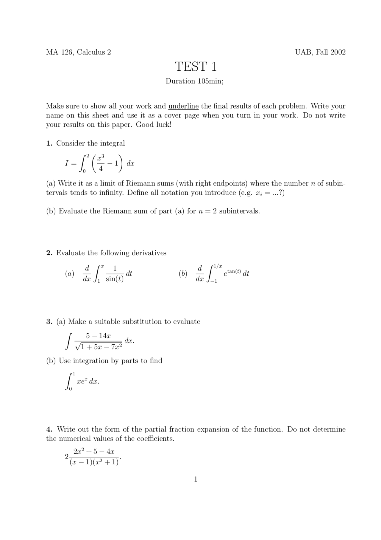 Integration By Parts Calculus Ii Exam Docsity