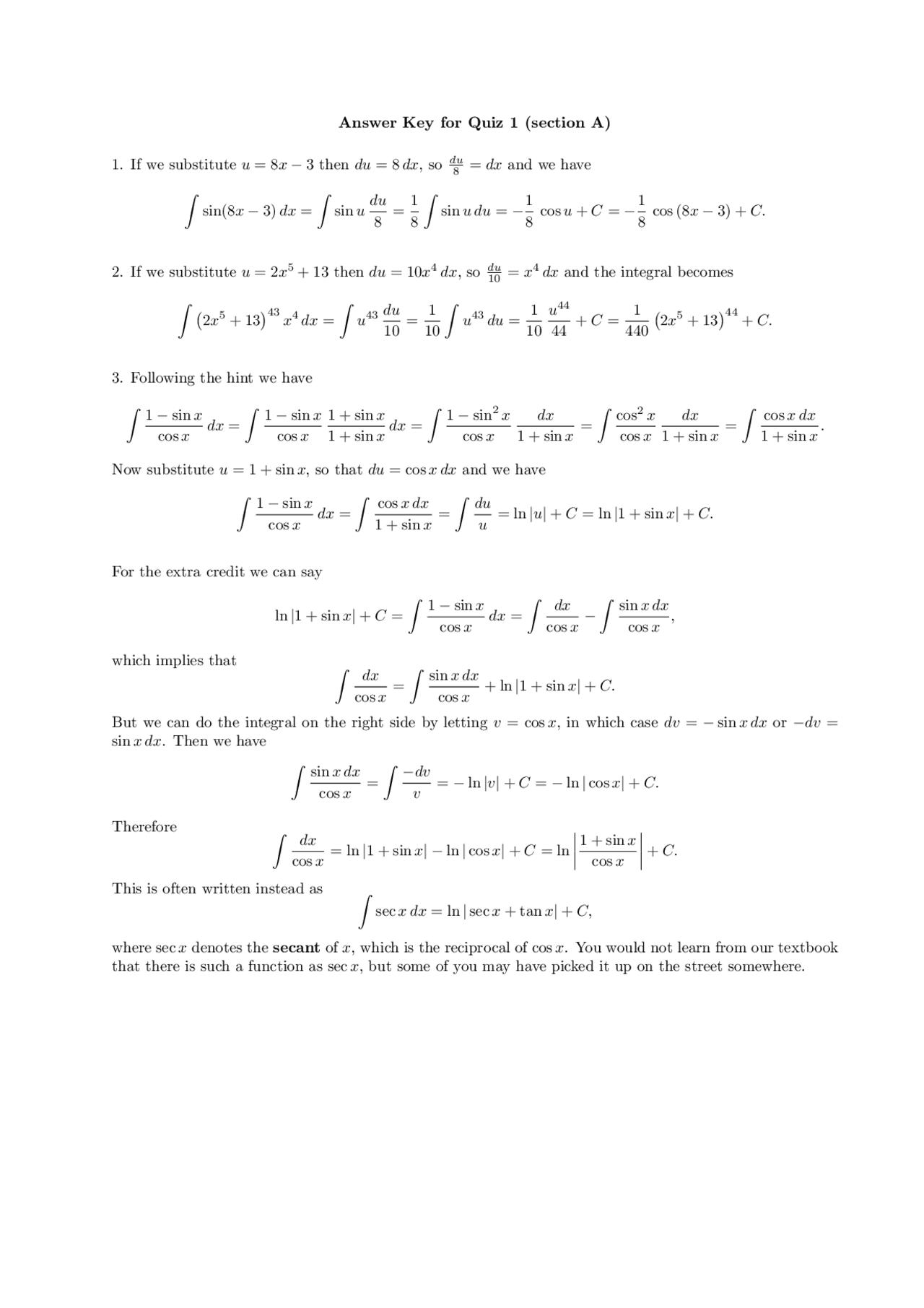 Multiply - Calculus - Solved Quiz - Docsity