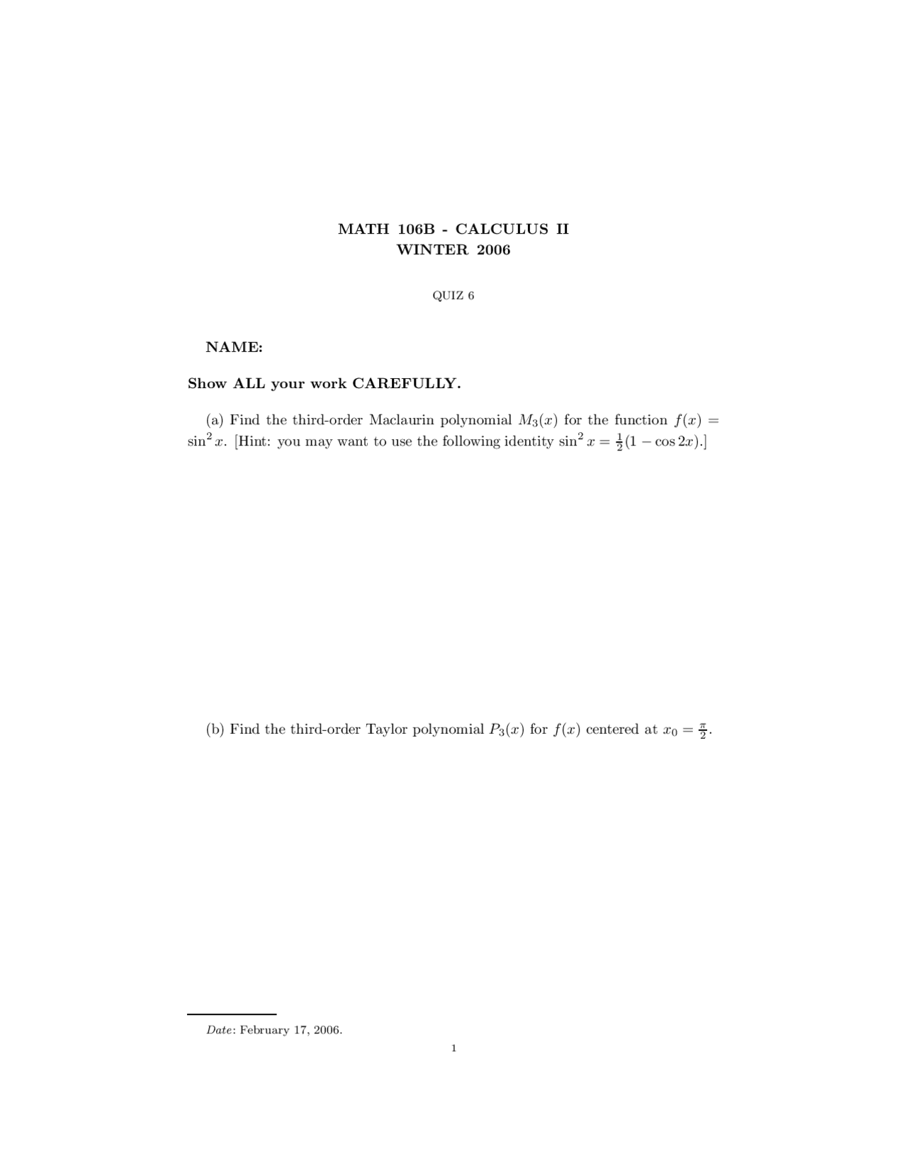 Maclaurin Polynomial Calculus Quiz Docsity