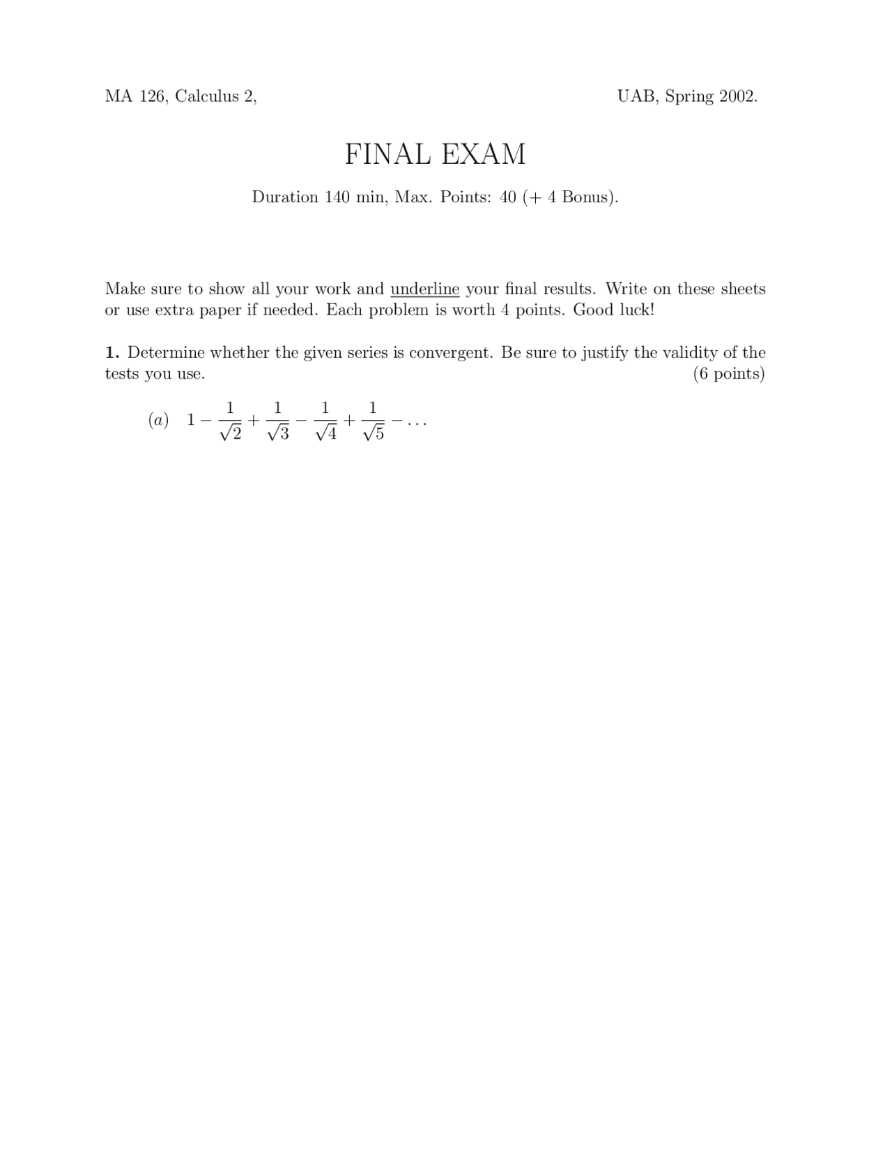 Compute Dot Product Calculus Ii Exam Exams Calculus Docsity
