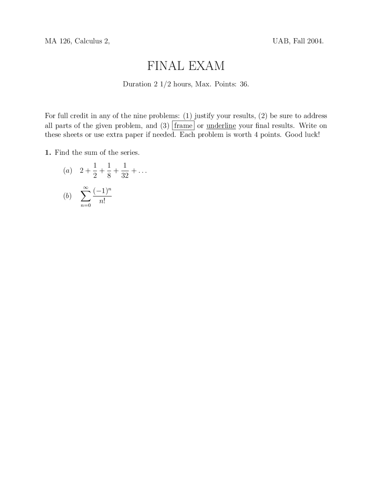 Endpoints Of Interval Calculus Ii Exam Docsity
