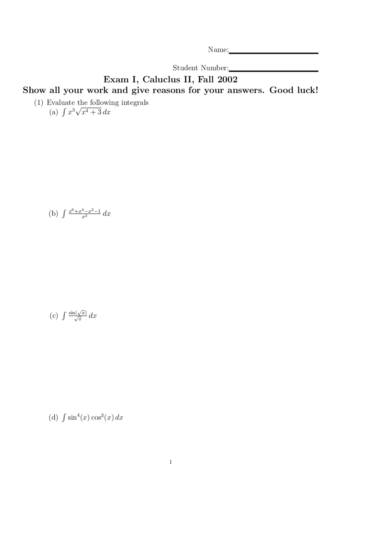 Length of Graph - Calculus II - Exam - Docsity